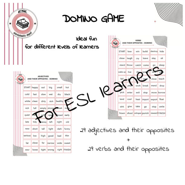 Domino Game - adjectives and verbs revision • Edudoro