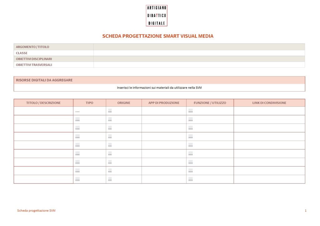 Scheda di progettazione per Smart Visual Media • Edudoro