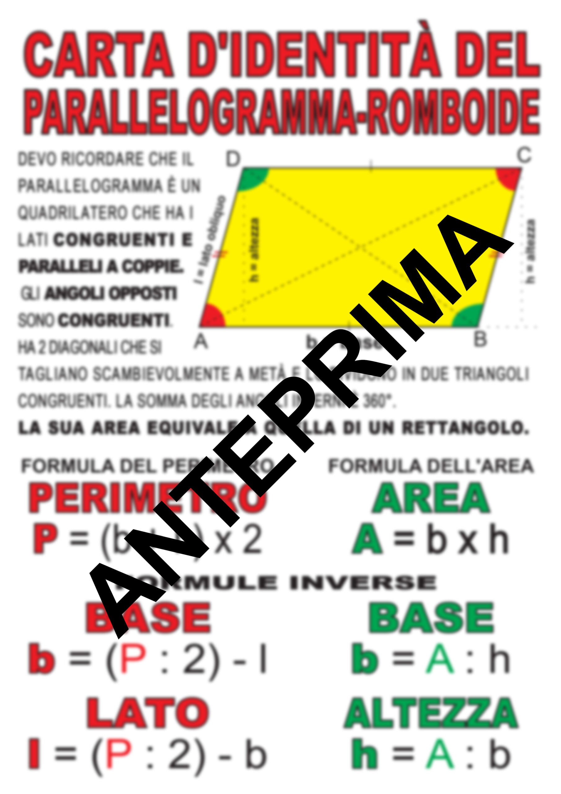 Carta d'identità del romboide/parallelogramma • Edudoro