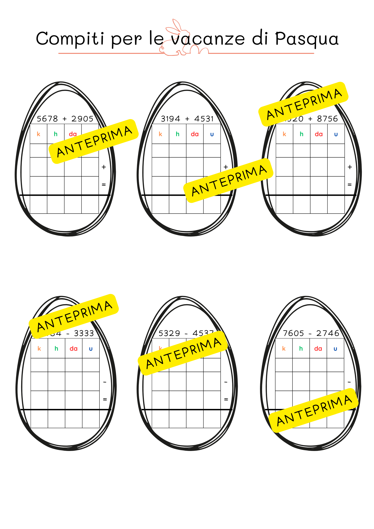 Compiti di matematica per le vacanze di Pasqua classe terza • Edudoro