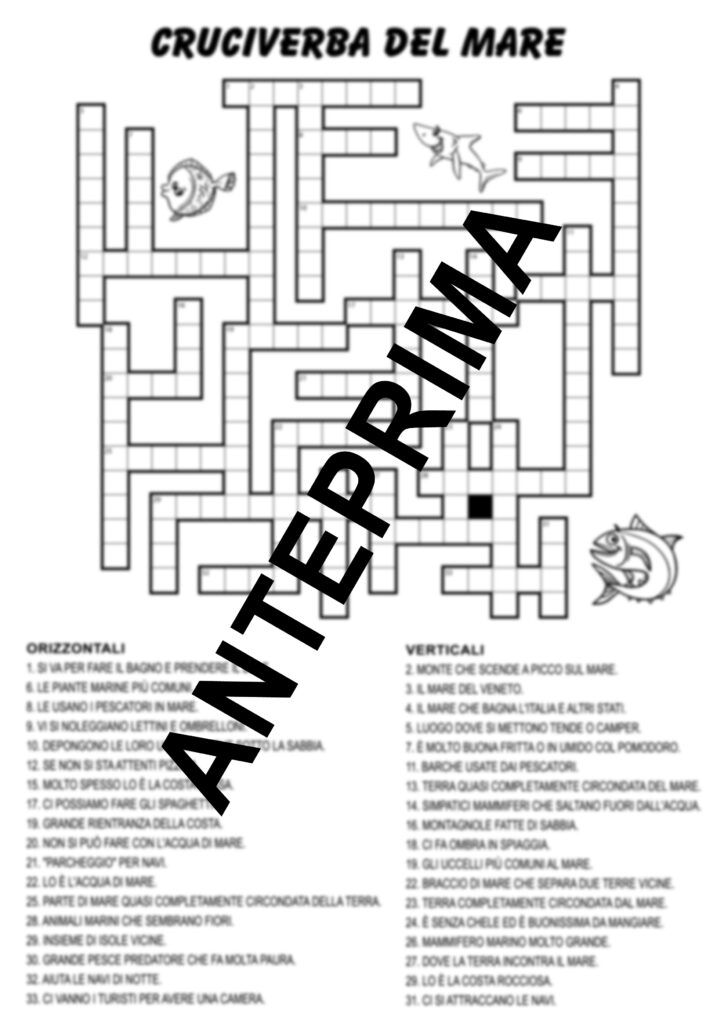 CRUCIVERBA DEL MARE PER CLASSI SECONDA O TERZA SCUOLA PRIMARIA • Edudoro