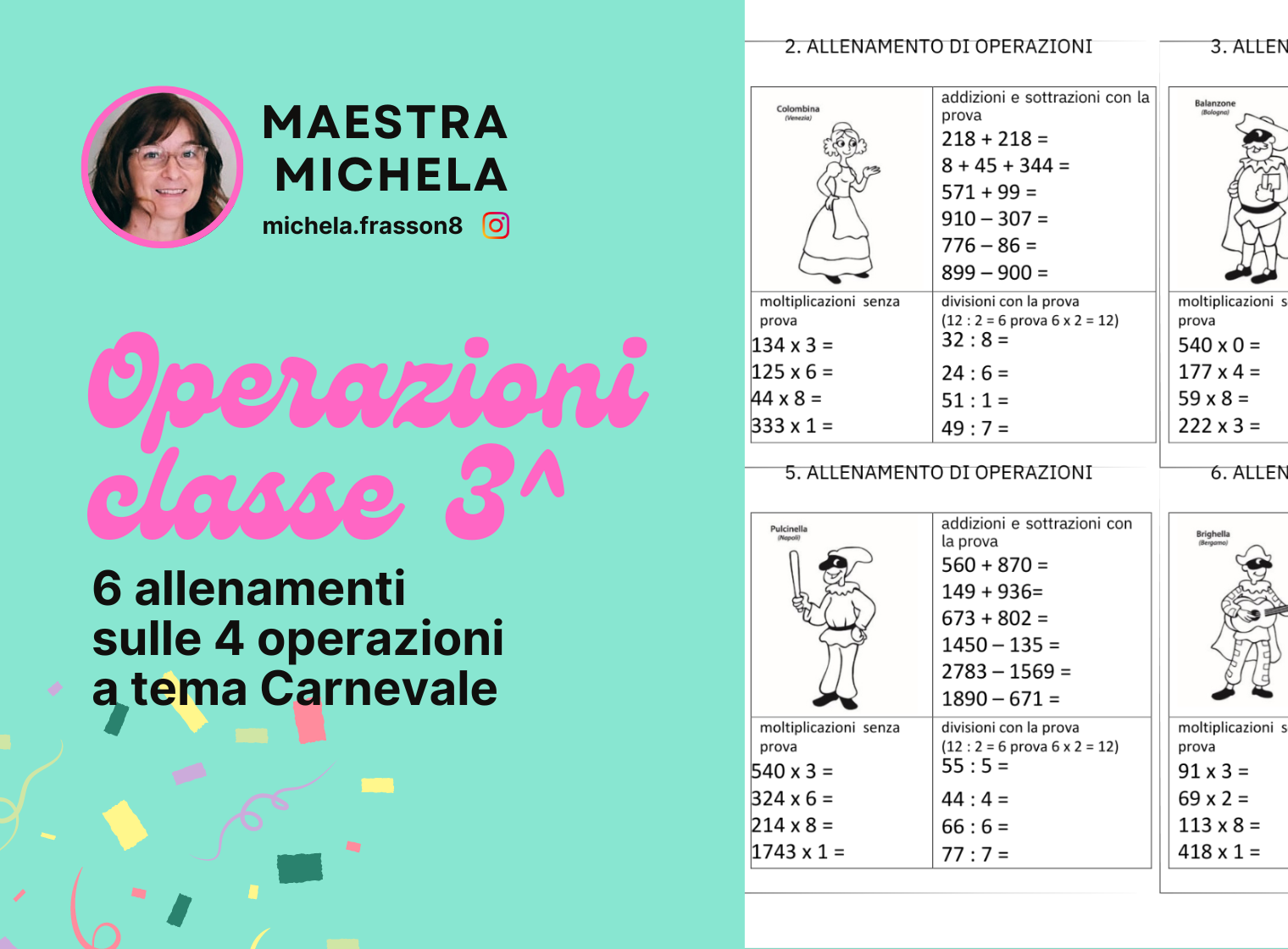 Matematica: Allenamento operazioni a tema Carnevale classe 3^ • Edudoro
