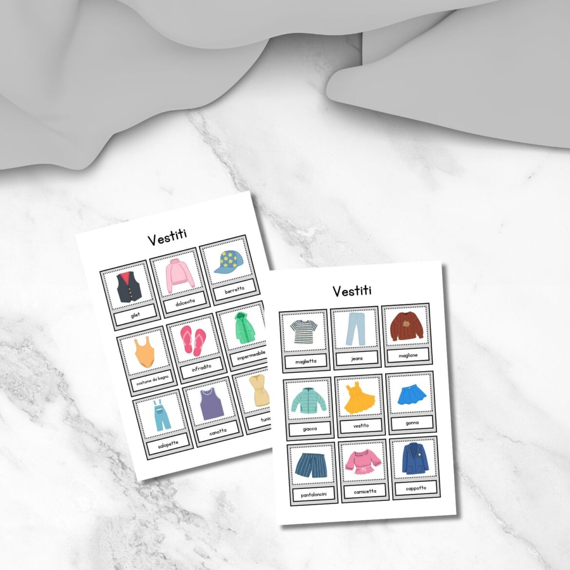 Flashcards vestiti in italiano • Edudoro