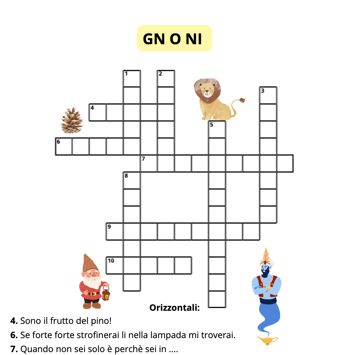 Scheda cruciverba suoni GN-NI • Edudoro