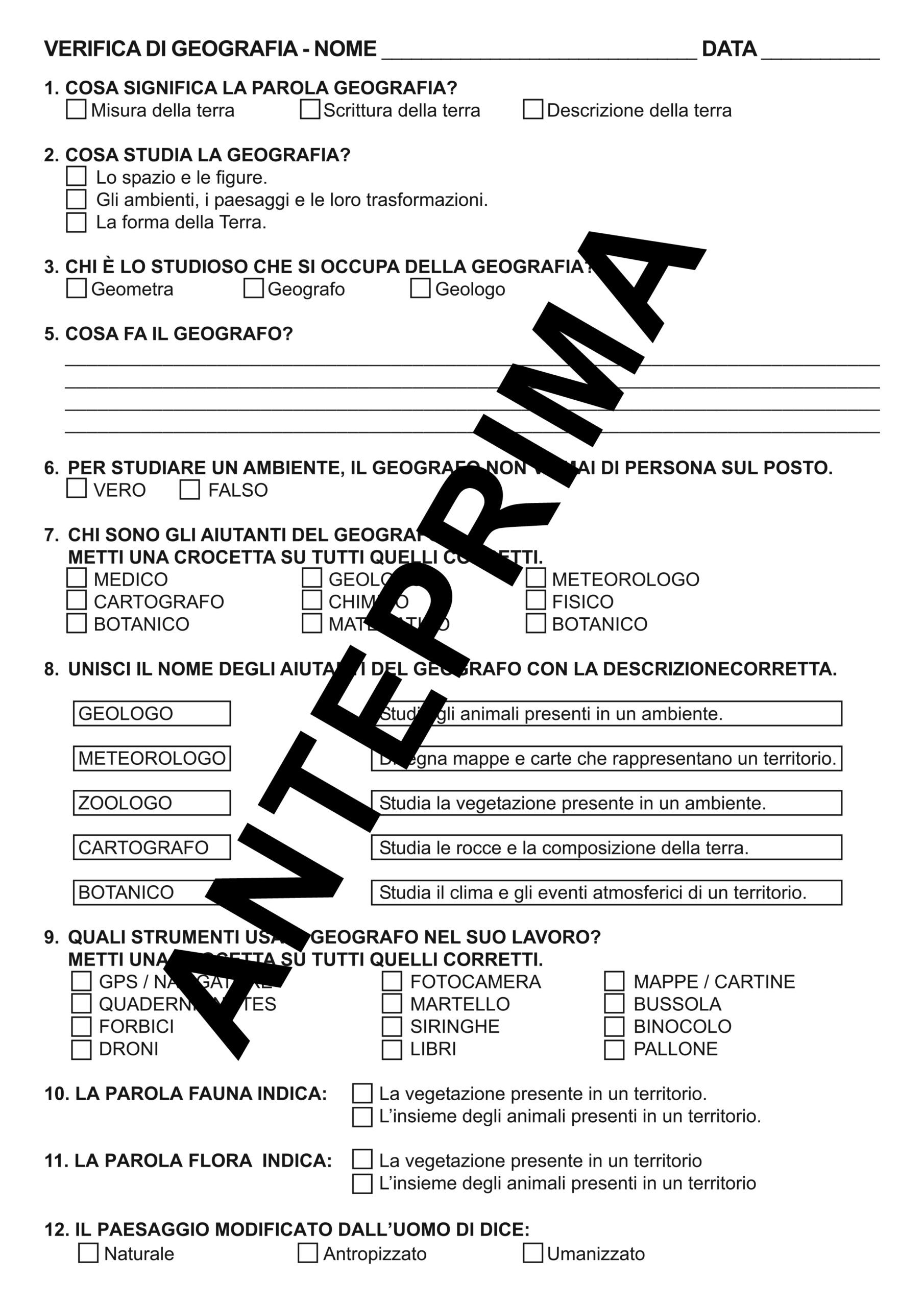 VERIFICA DI GEOGRAFIA CLASSE TERZA SCUOLA PRIMARIA: GEOGRAFIA GEOGRAFO ...