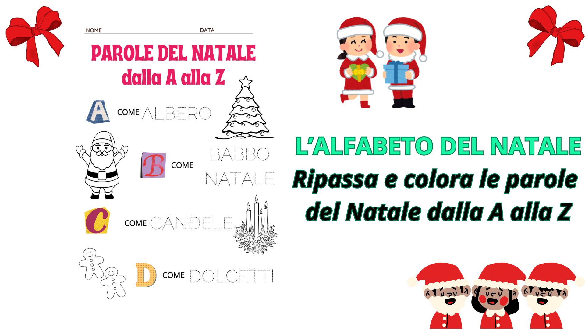ALFABETO DI NATALE - Ripassa e colora le parole del Natale dalla A alla ...