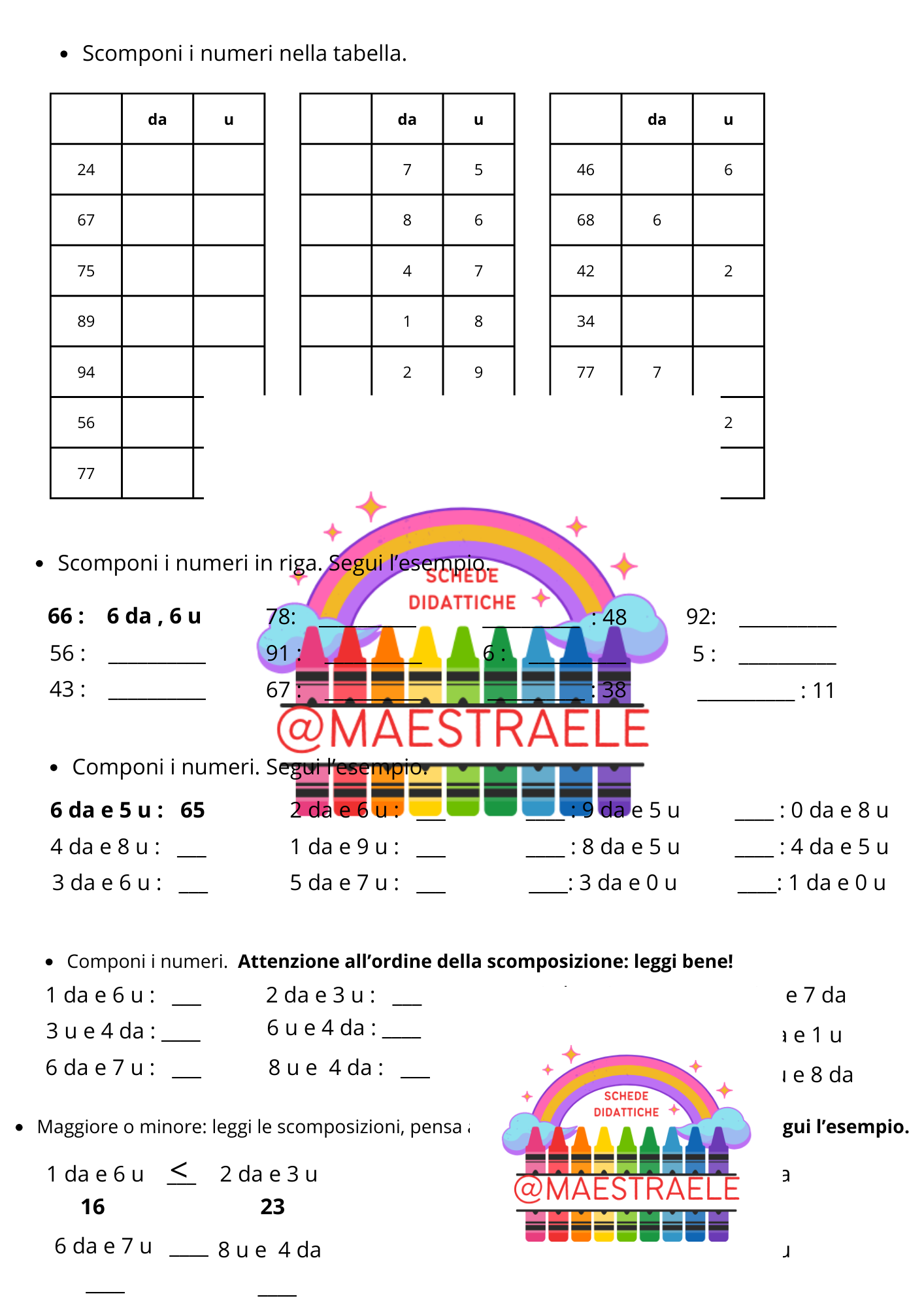 Componi e scomponi i numeri entro il 100 • Edudoro