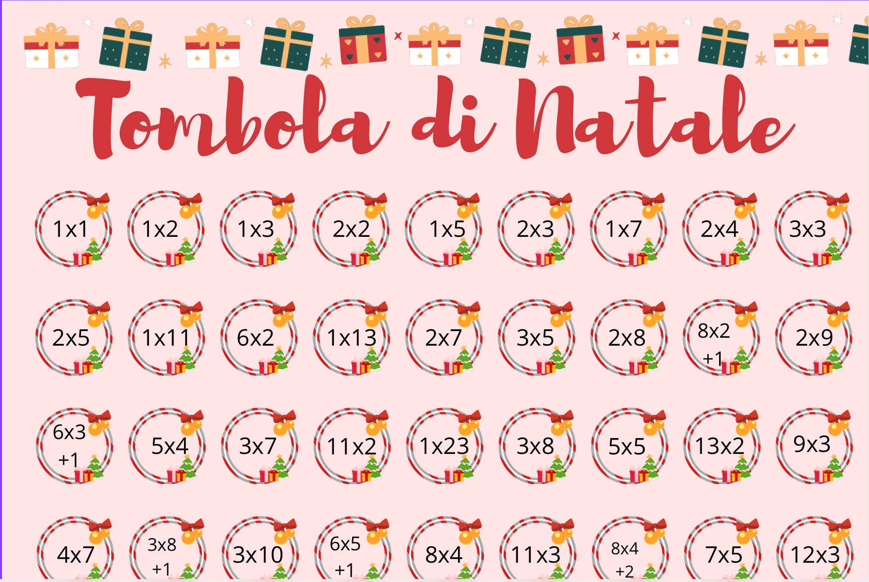 Tombola matematica di Natale/Tabelline miste • Edudoro