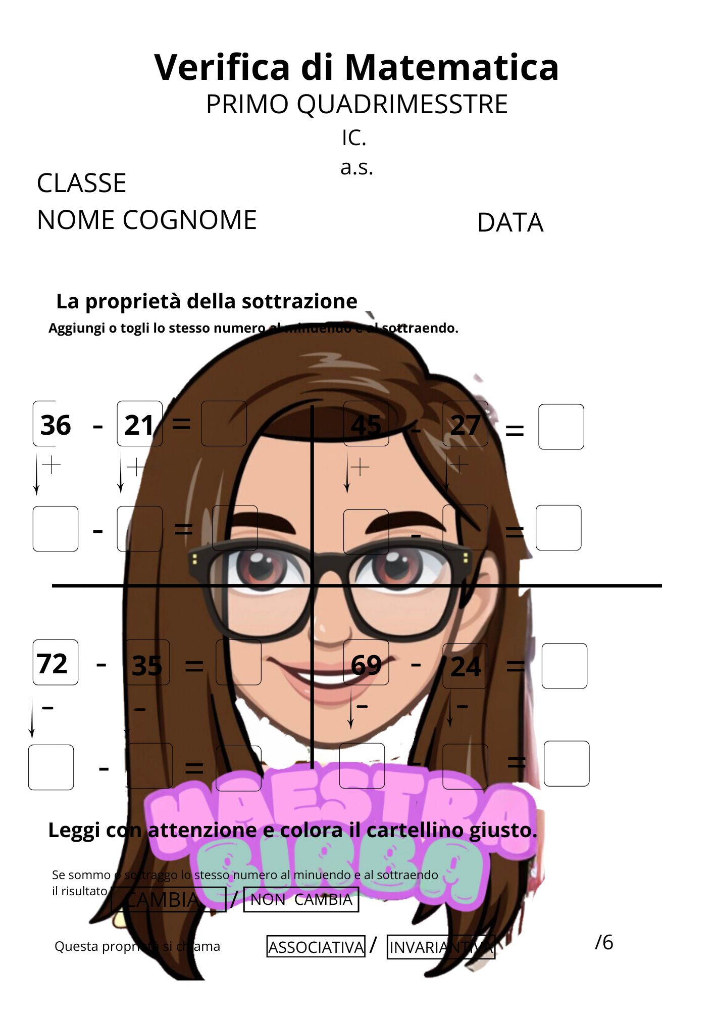 Verifica matematica classe TERZA _ primo quadrimestre • Edudoro