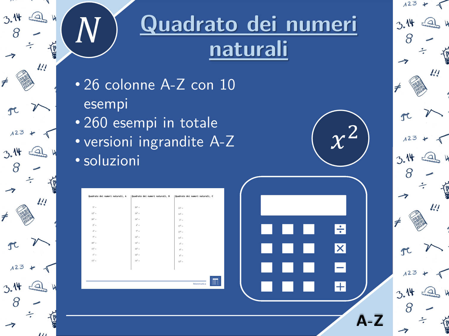Quadrato dei numeri naturali | matematica | 26 colonne • Edudoro