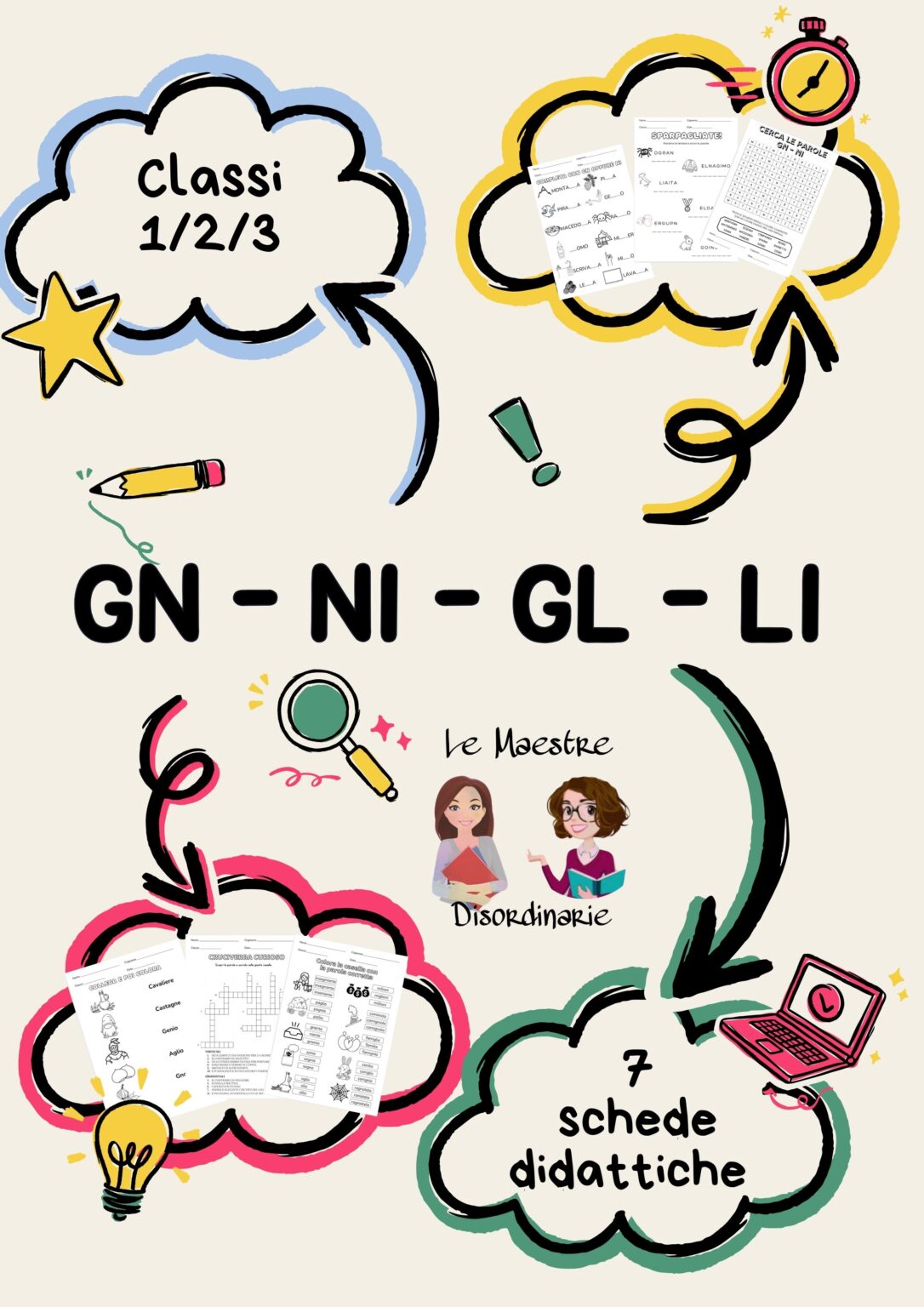 Schede didattiche con GN - NI - GL - LI • Edudoro