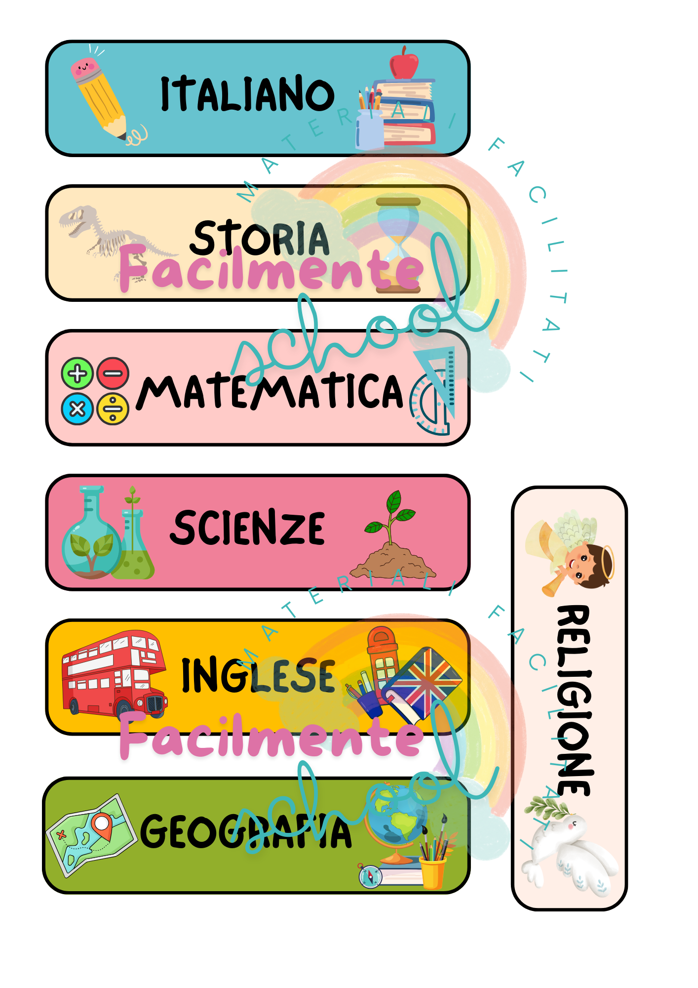 Etichette delle materie per l'armadio • Edudoro