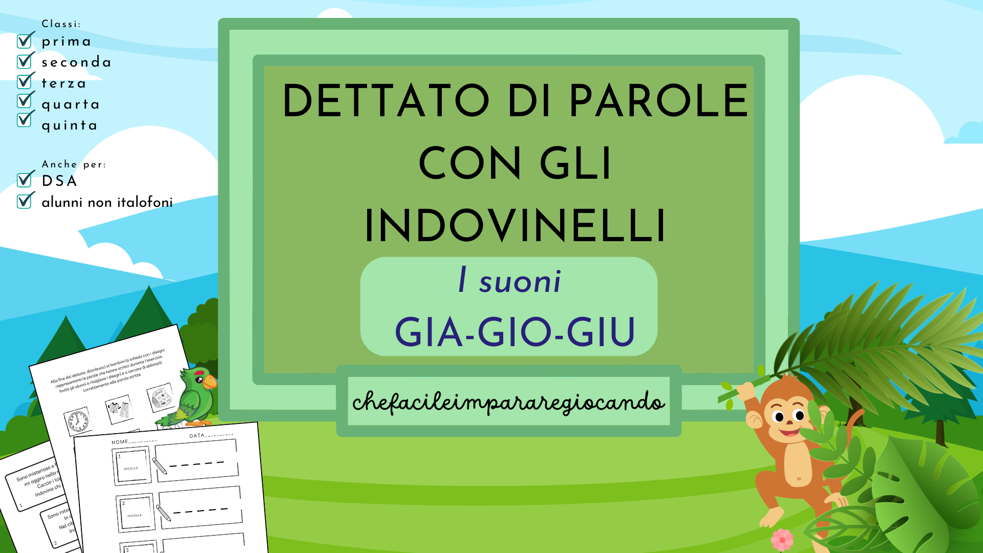 DETTATO DI PAROLE CON INDOVINELLI: I SUONI GIA-GIO-GIU • Edudoro