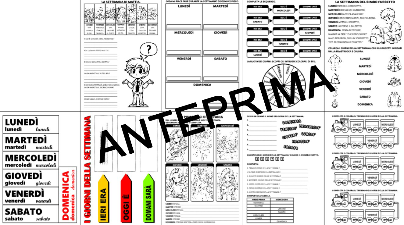 STORIA: I GIORNI DELLA SETTIMANA - ESERCIZI E CARTELLONE - CLASSE PRIMA ...