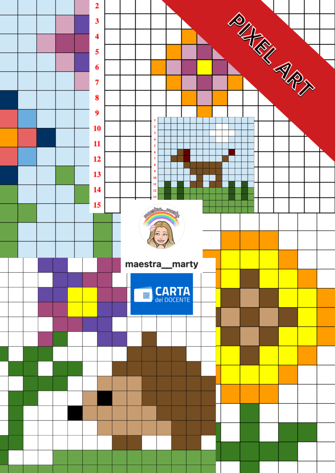 5 PIXEL ART DI PRIMAVERA + GRIGLIA VUOTA PERSONALIZZABILE • Edudoro