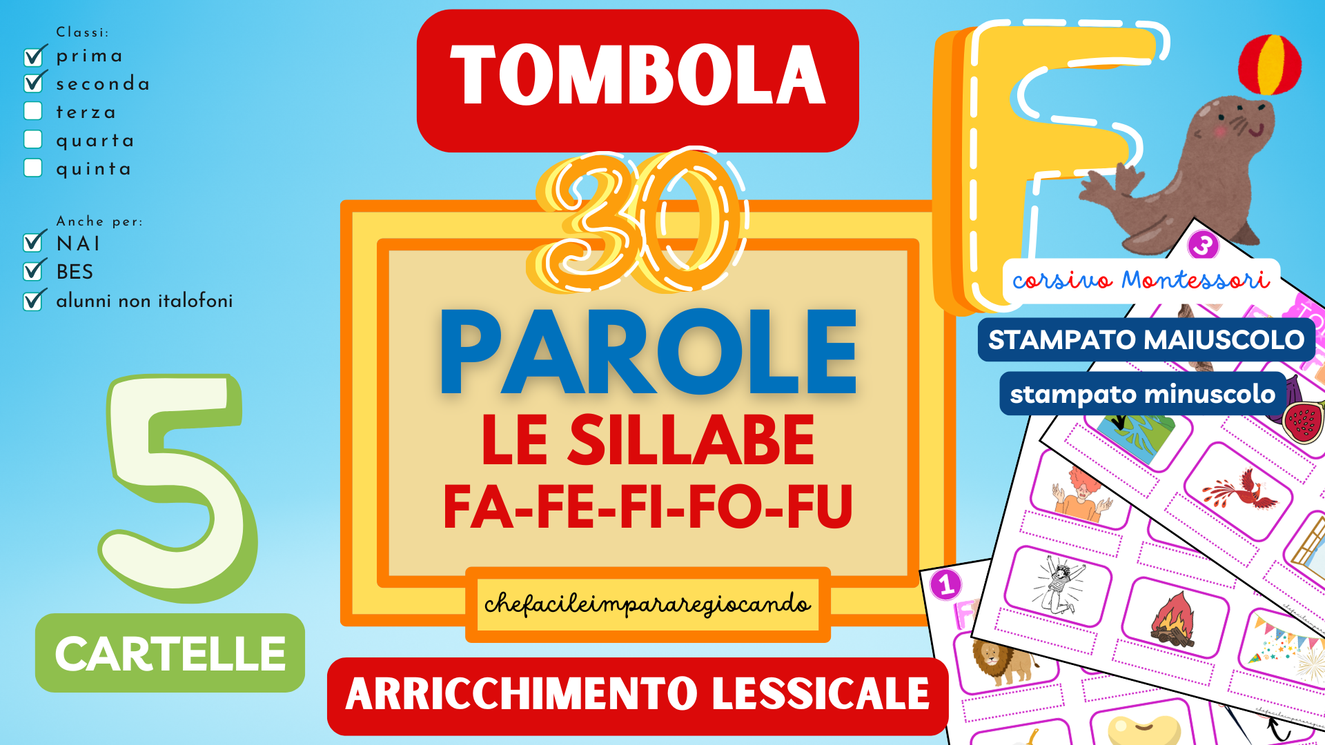 SILLABE FA FE FI FO FU - TOMBOLA PAROLE - CLASSI PRIMA E SECONDA ...
