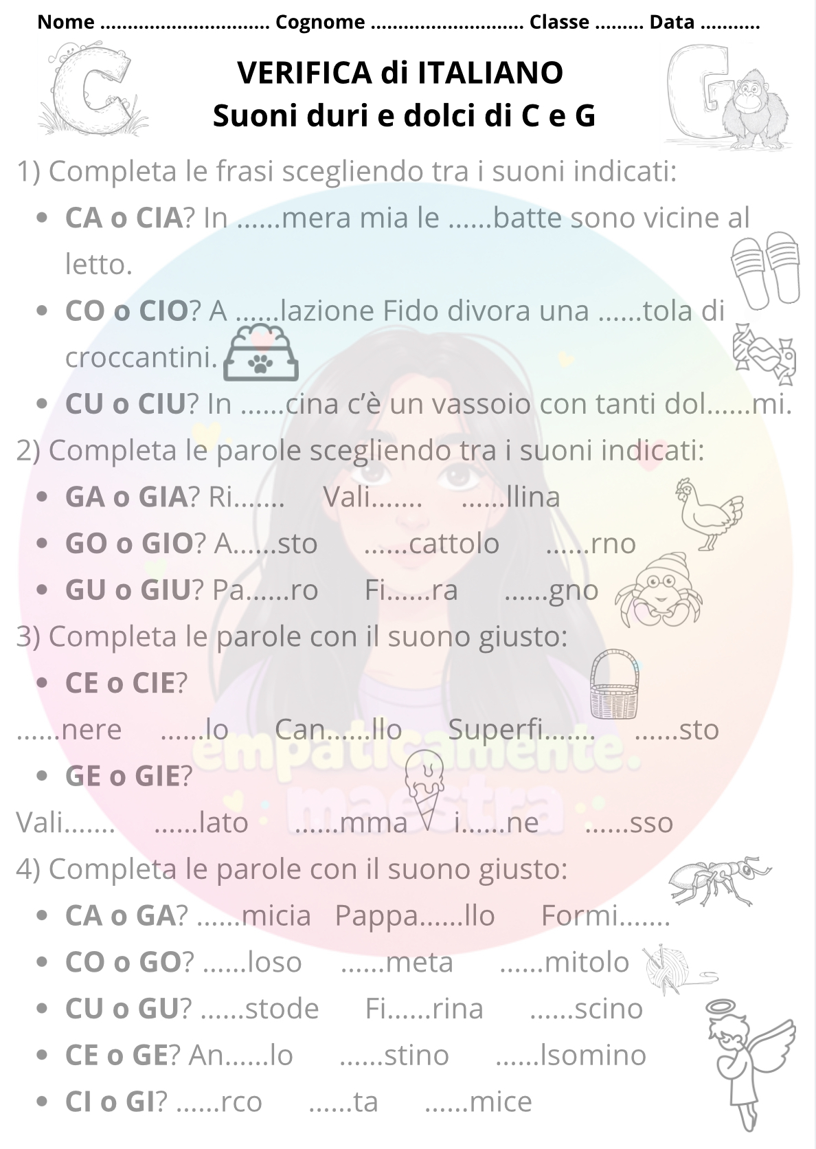 VERIFICA SUONI DURI E DOLCI DI C e G • Edudoro