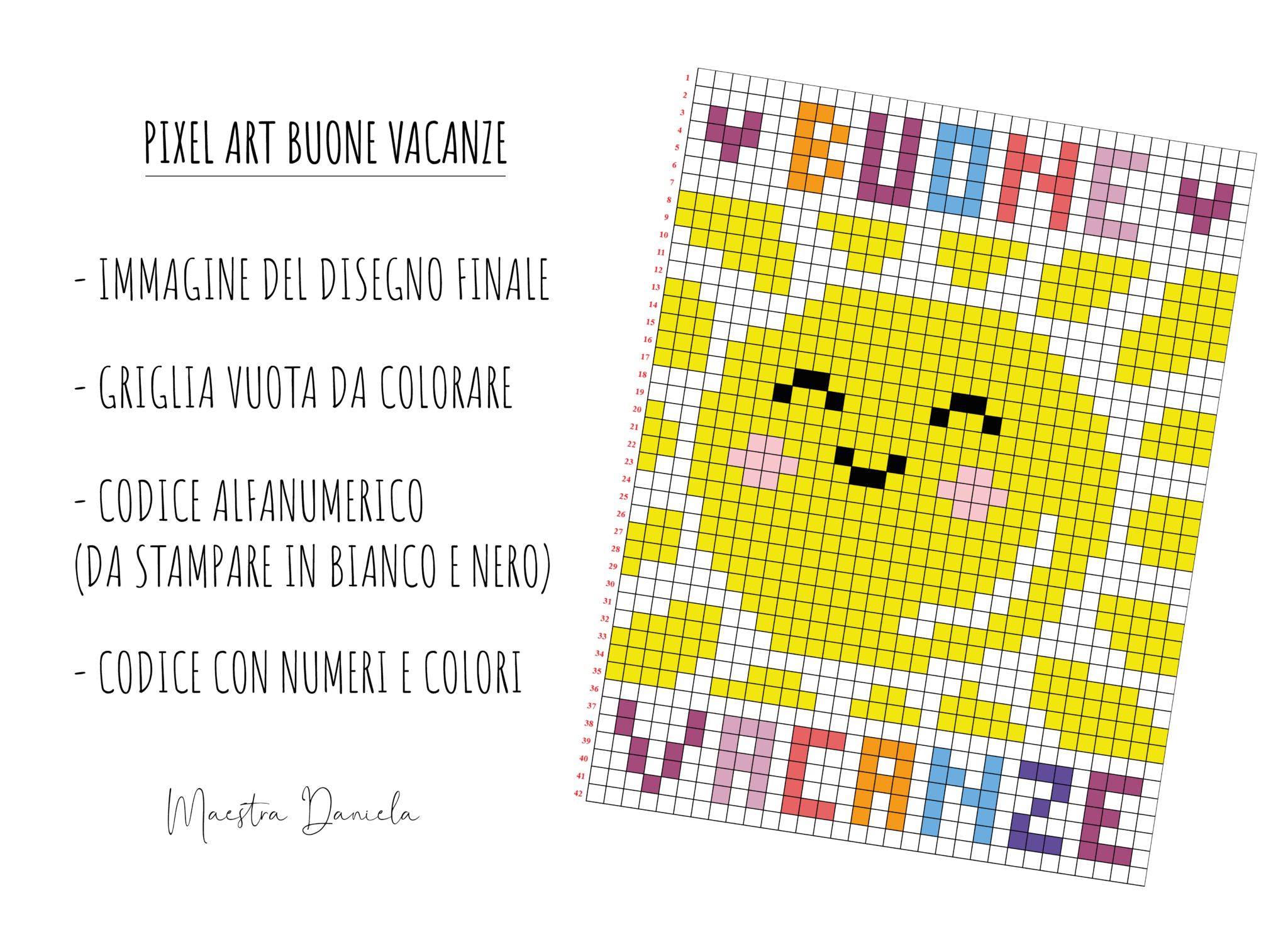 PIXEL ART BUONE VACANZE – FINE ANNO – SOLE • Edudoro