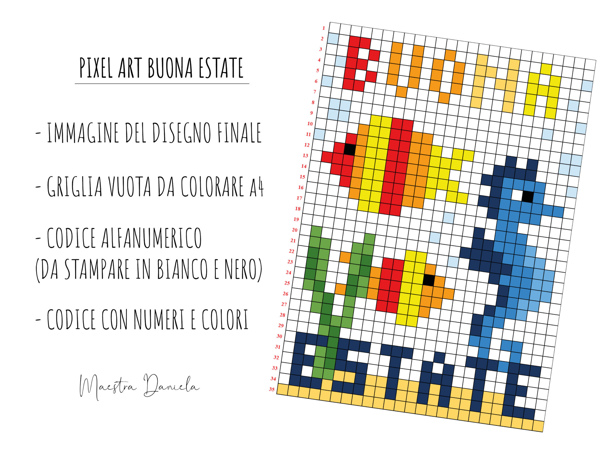 PIXEL ART FINE ANNO - BUONA ESTATE – PESCI • Edudoro