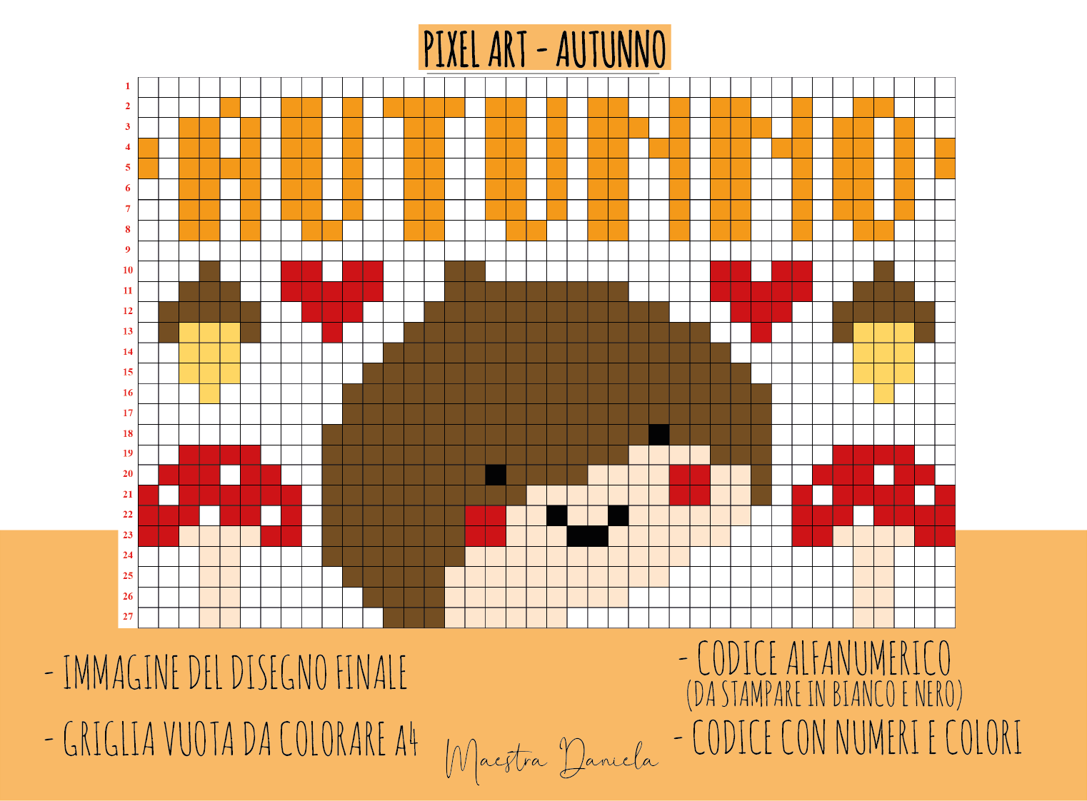 PIXEL ART AUTUNNO - CASTAGNA, FUNGHI, GHIANDE • Edudoro