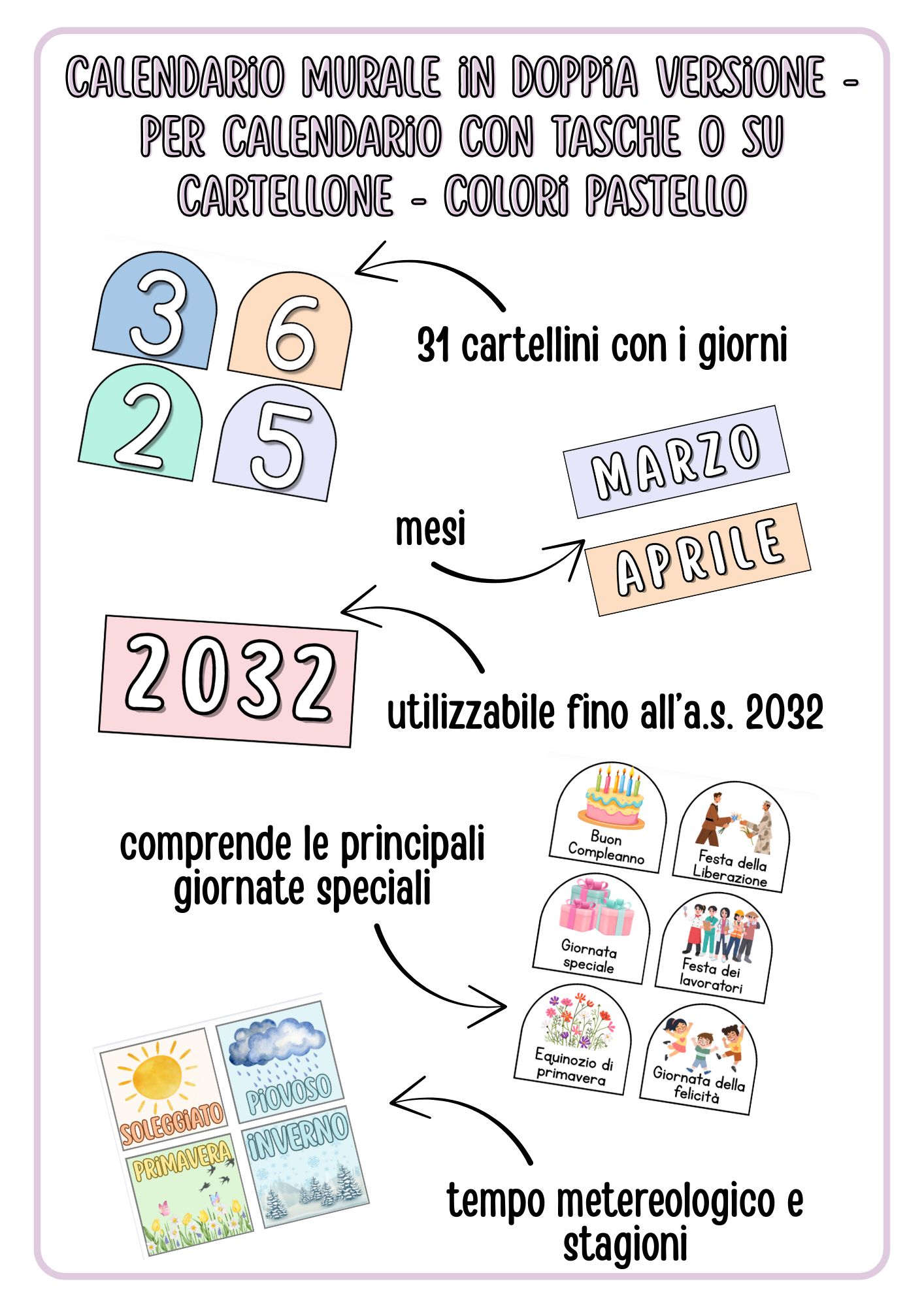 Calendario da parete - per calendario con tasche o su cartellone • Edudoro