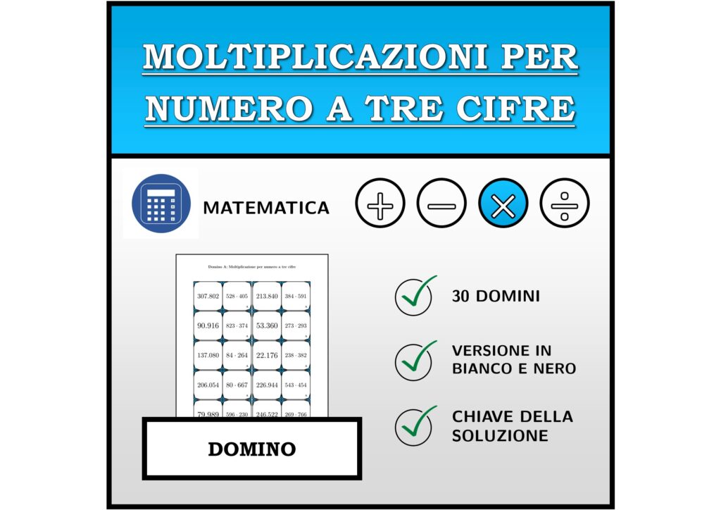 Domino - Moltiplicazioni per numero a tre cifre | Attività Matematica ...