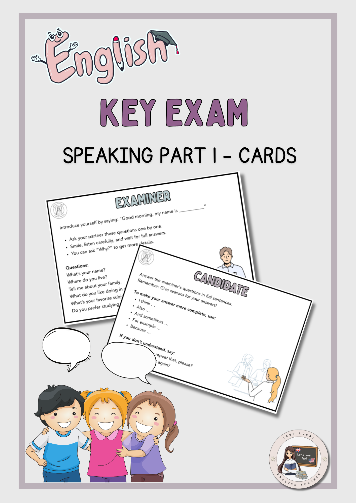 KEY EXAM SPEAKING CARDS - PART 1 • Edudoro