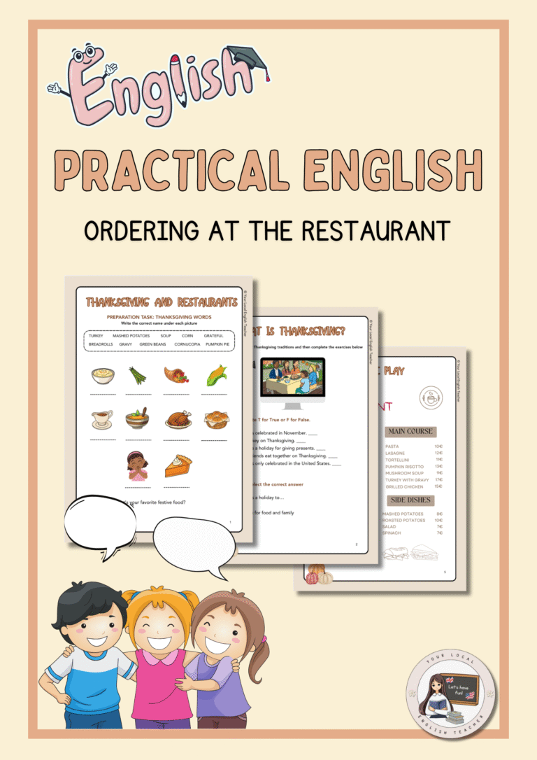 PRACTICAL ENGLISH - ORDERING AT THE RESTAURANT (Thanksgiving themed ...