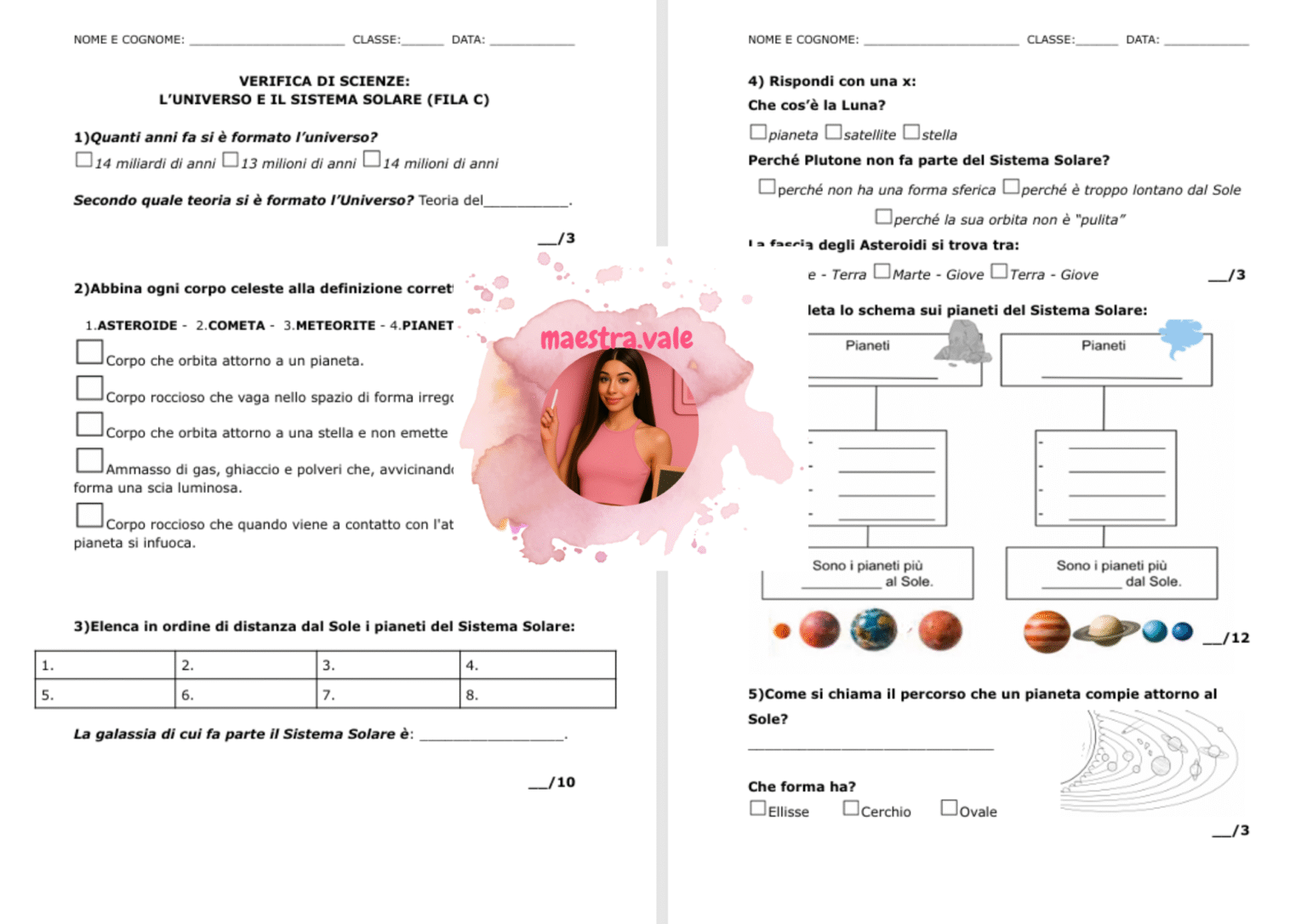 Verifica di Scienze: Universo e Sistema Solare • Edudoro