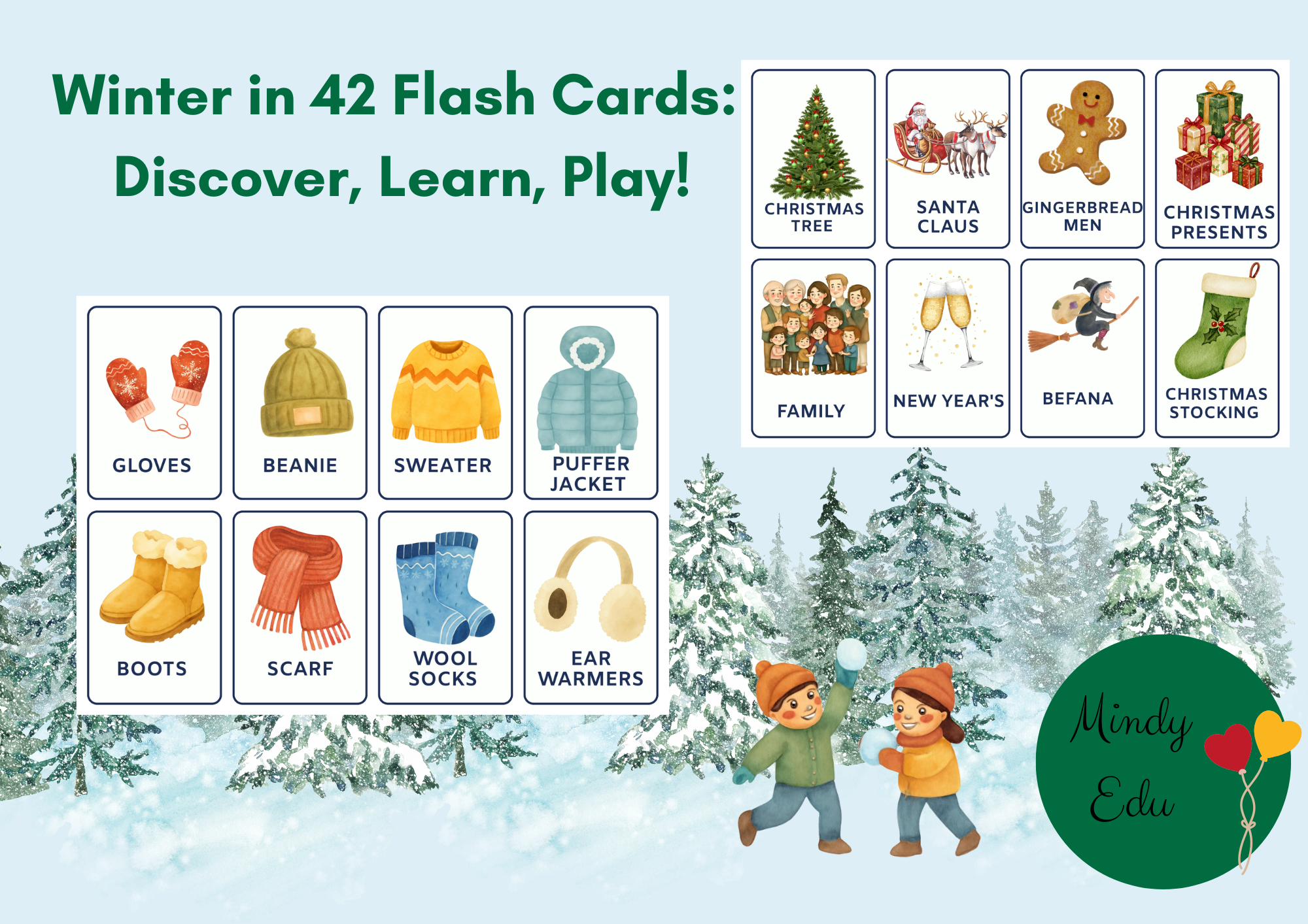 Winter in 42 Flash Cards: Discover, Learn, Play! PDF • Edudoro