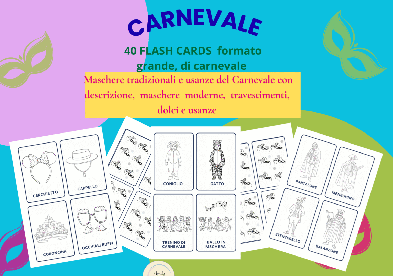 40 flash cards di Carnevale da colorare pdf • Edudoro