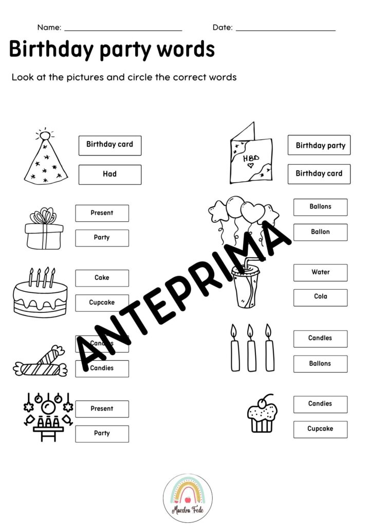 Birthday party words check • Edudoro