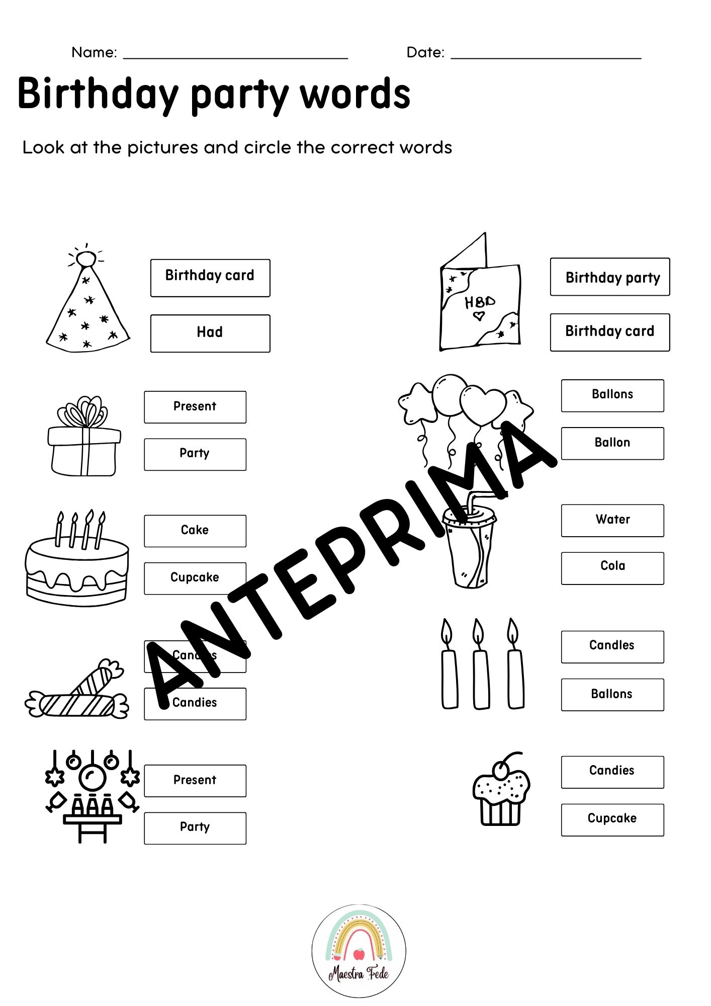 Birthday party words check • Edudoro