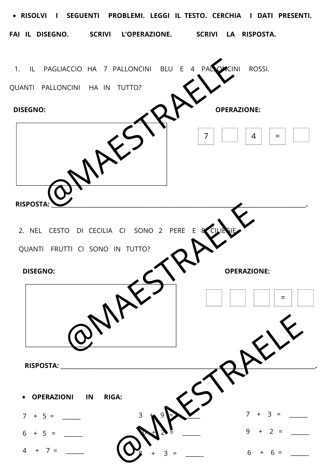 Schede Di Matematica Addizione 2a Elementare