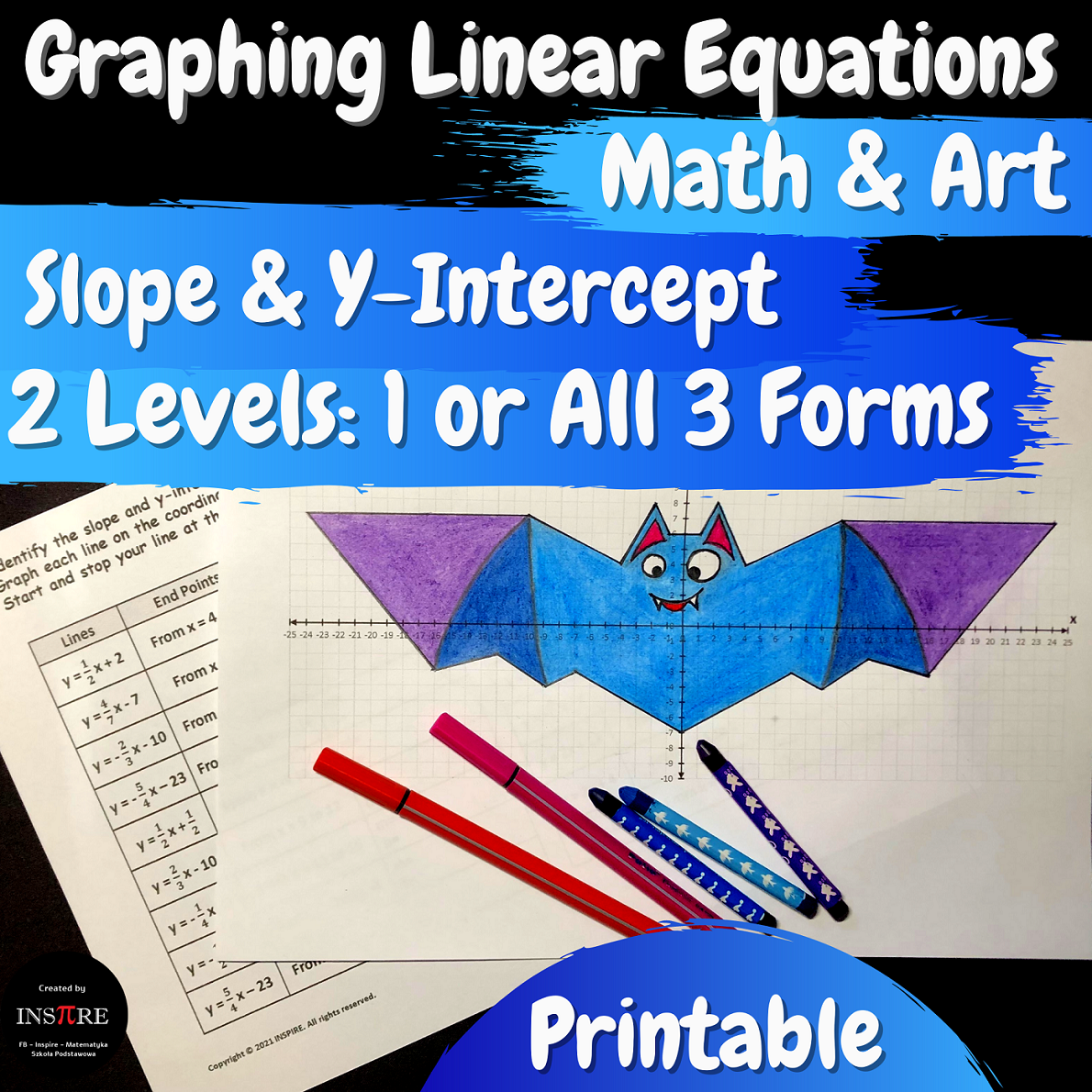 Halloween Math Graphing Linear Equations Bat Slope & Y Intercept • Edudoro