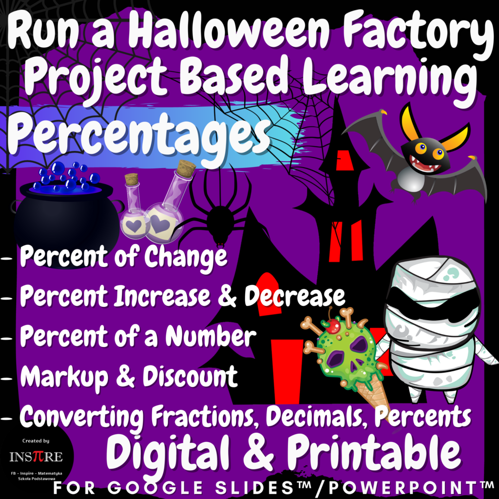 Halloween Math Percentages Project Based Learning Run a Factory | PBL ...