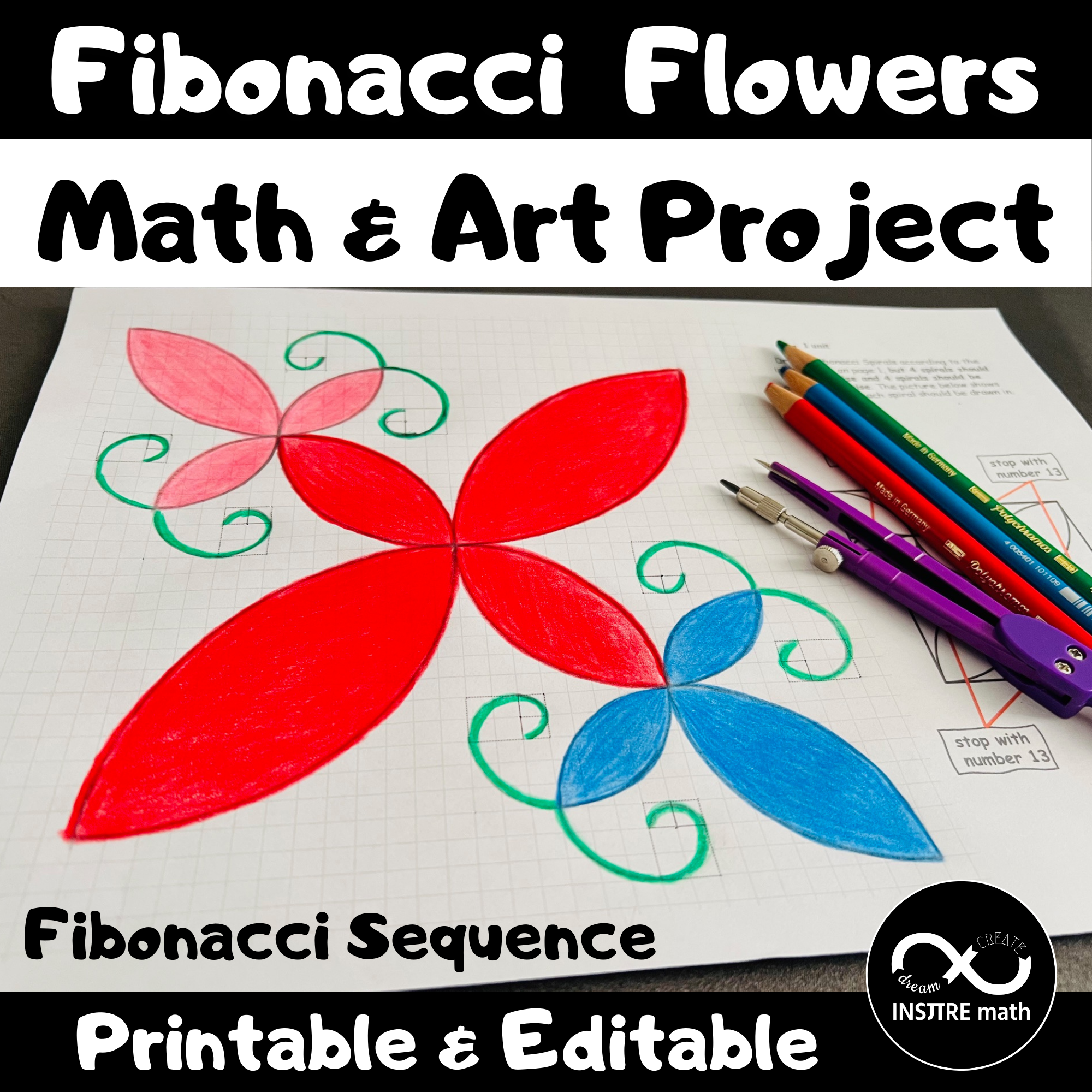 Fibonacci Day Math & Art Project Fibonacci Flowers Spiral Rectangle ...