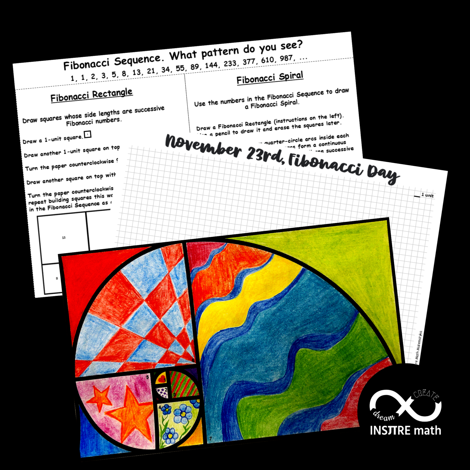 FREE Fibonacci Sequence Activity Golden Rectangle Fibonacci Day Spiral ...