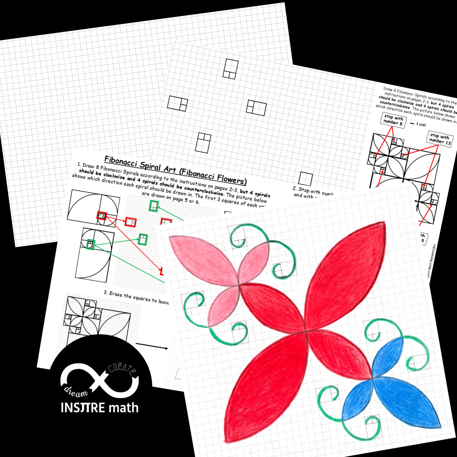 Fibonacci Day Math & Art Project Fibonacci Flowers Spiral Rectangle ...