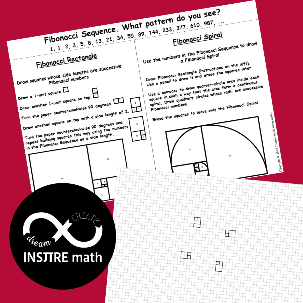 Fibonacci Math & Art Project Fibonacci Sequence Spiral Rectangle Golden Ratio • Edudoro