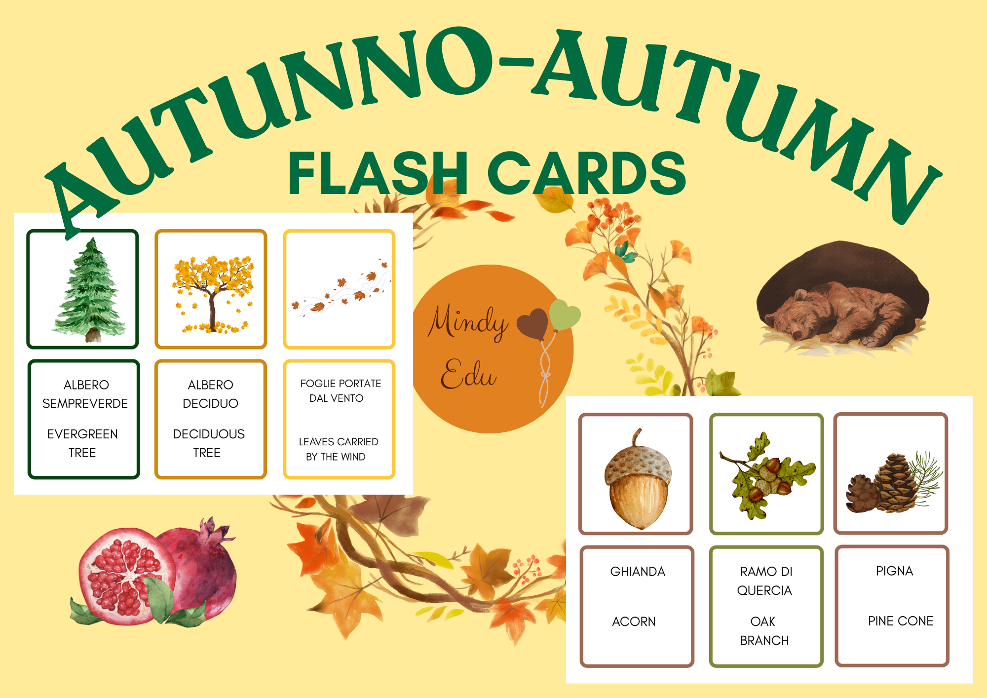 Autunno / Autumn – Flash cards bilingue per bambini png • Edudoro