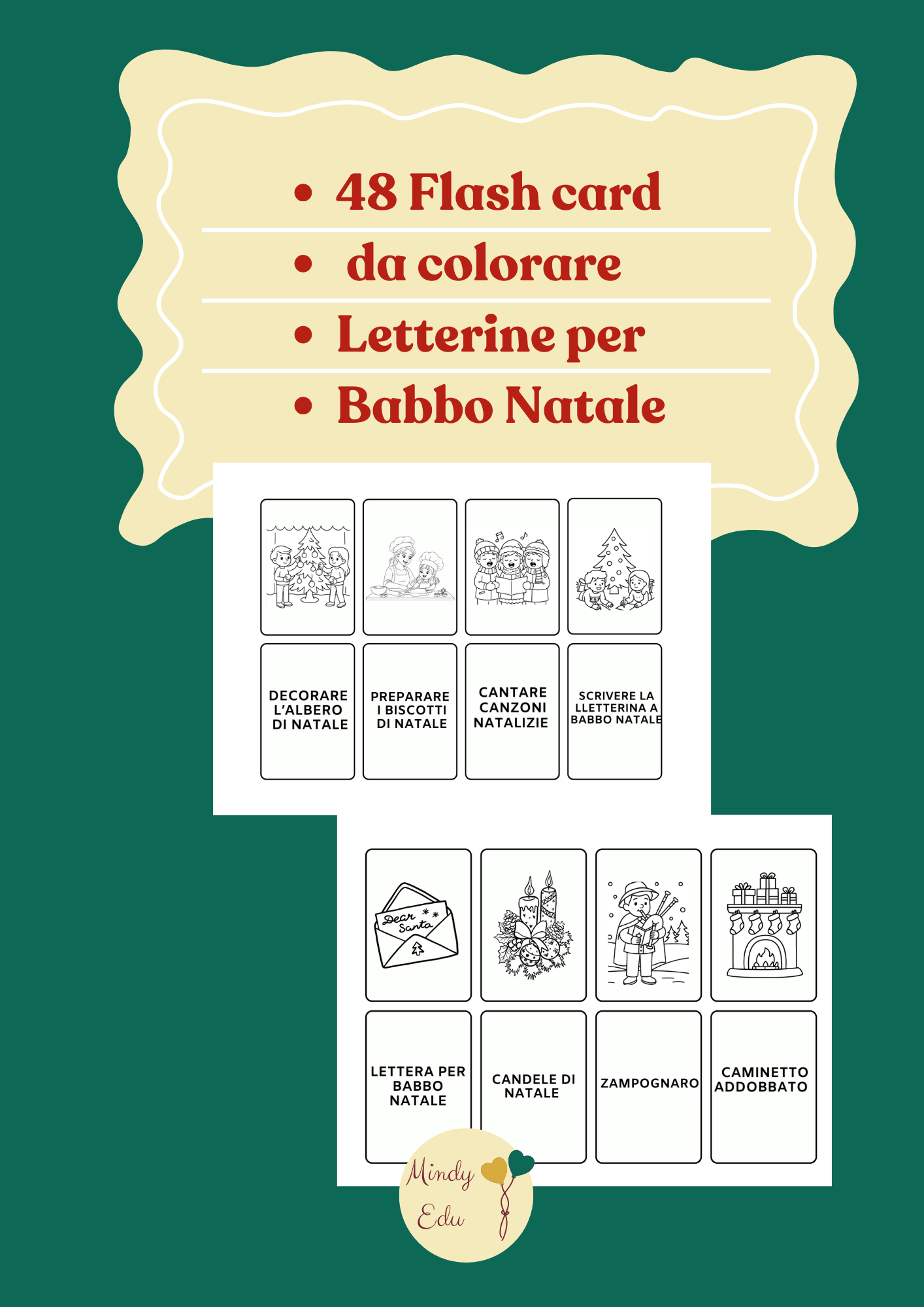 48 Flash Cards di Natale da Colorare e ritagliare • Edudoro