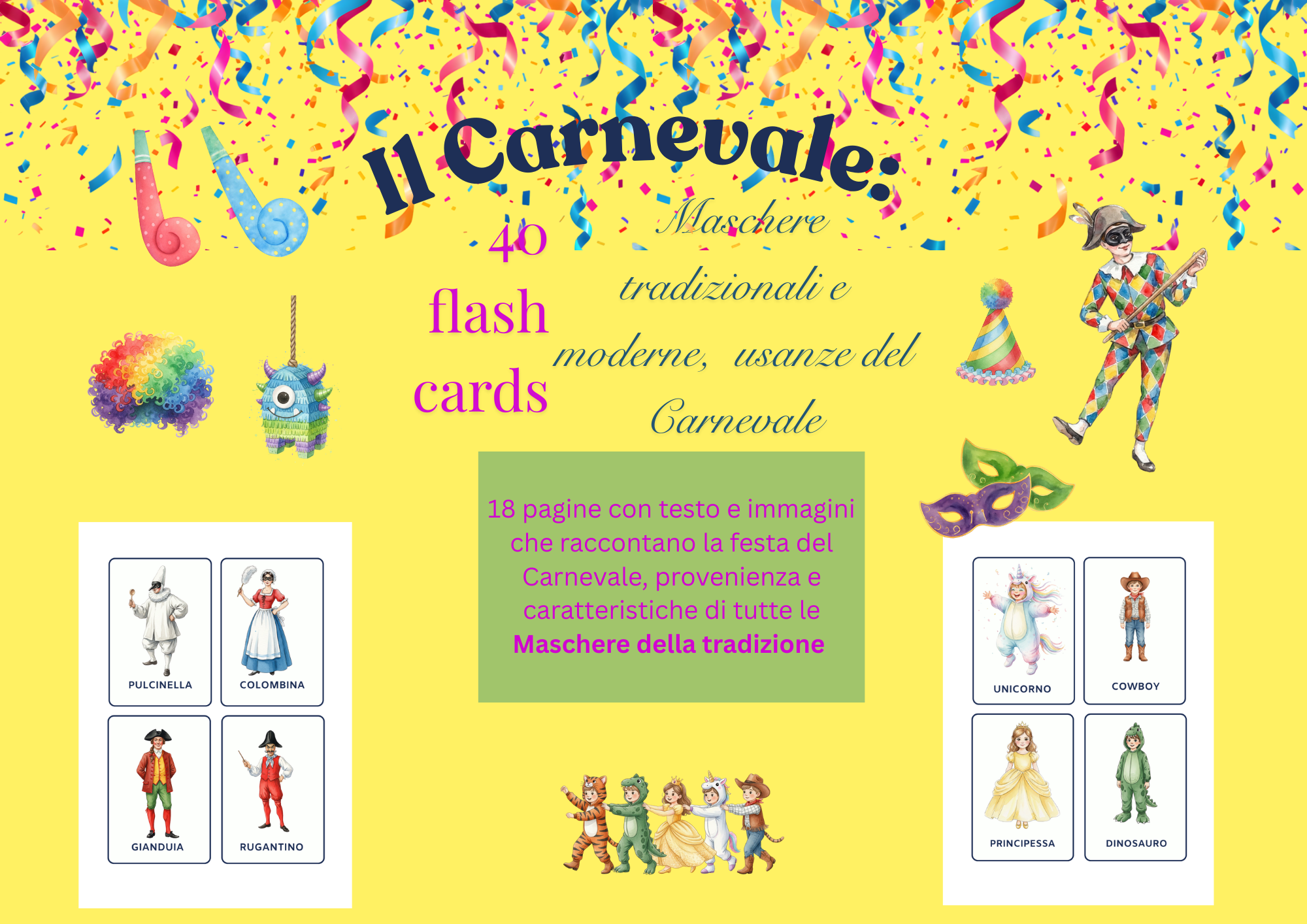 “Carnevale: Flash cards, Maschere tradizionali e moderne, usanze del ...